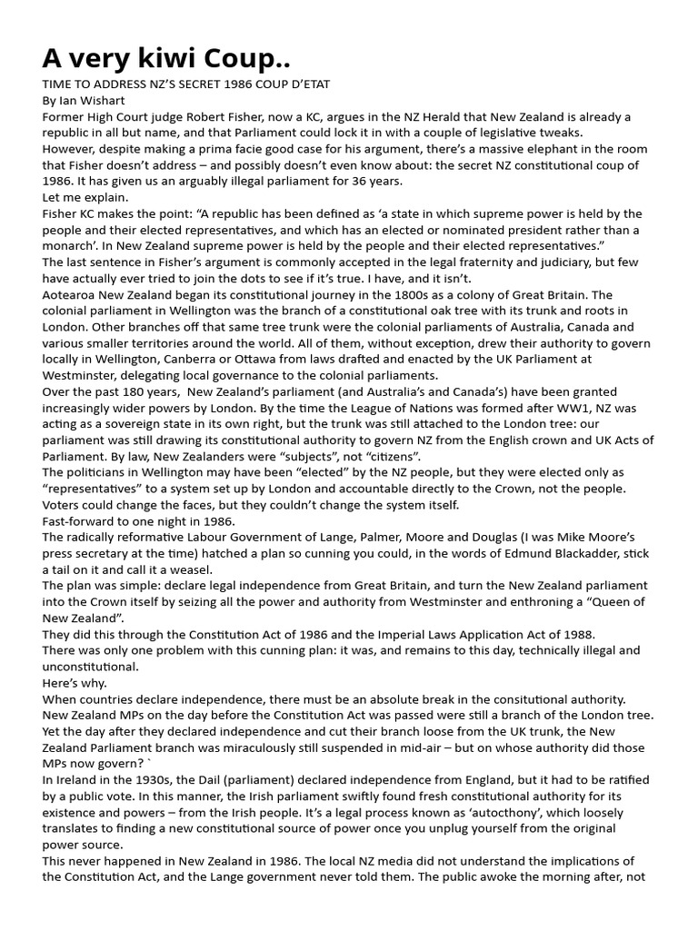 Ian Wishart Article2 - A Very Kiwi Coup | PDF | History