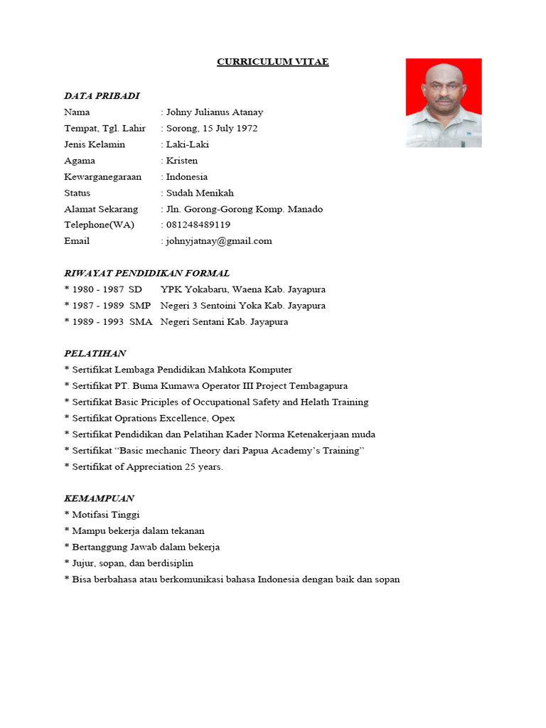 CURRICULUM VITAE Johny Atanay | PDF