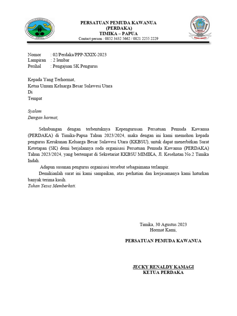 Surat Pengajuan SK Kepengurusan Docx | PDF