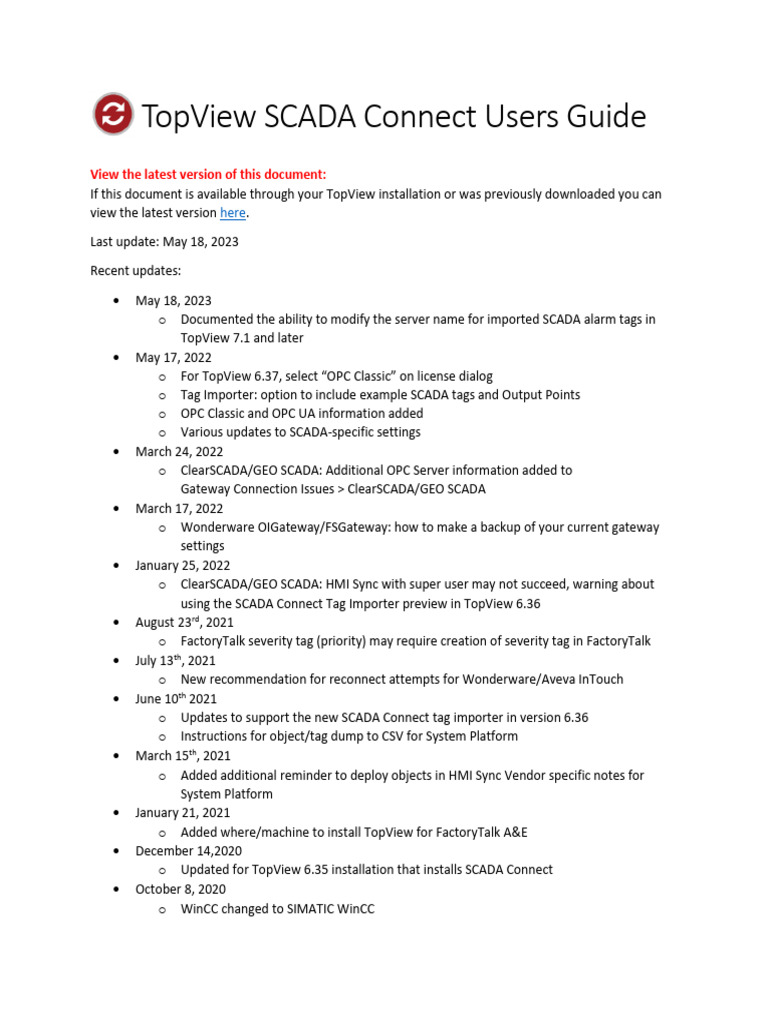Top View SCADAConnect Users Guide | PDF
