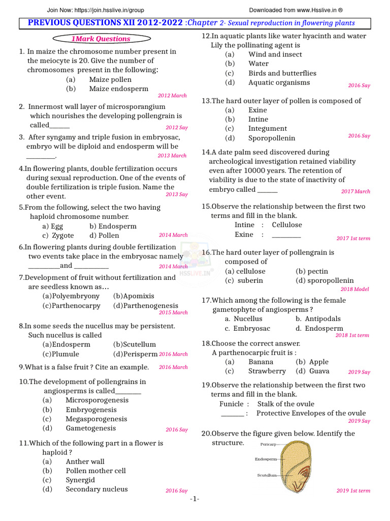 Hsslive Xii Botany CH 2 Prvs Qns Babu | PDF