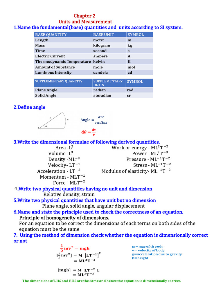+1 Phy Imp Questions 2023 | PDF