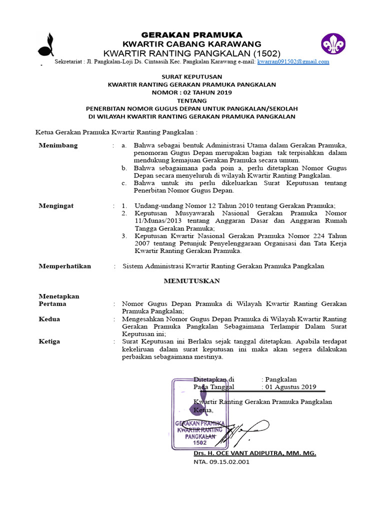 SK Nomor Gudep 2019 | PDF