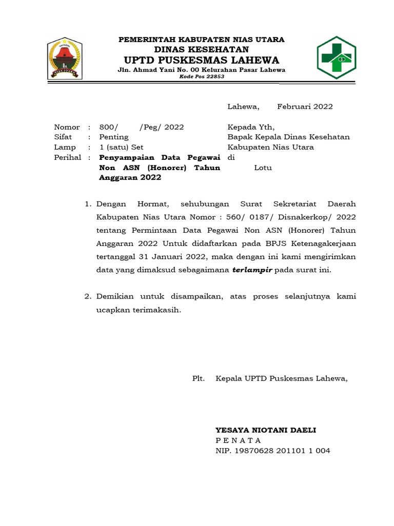 Permintaan Data Honorer BPJS Ketenagakerjaan | PDF