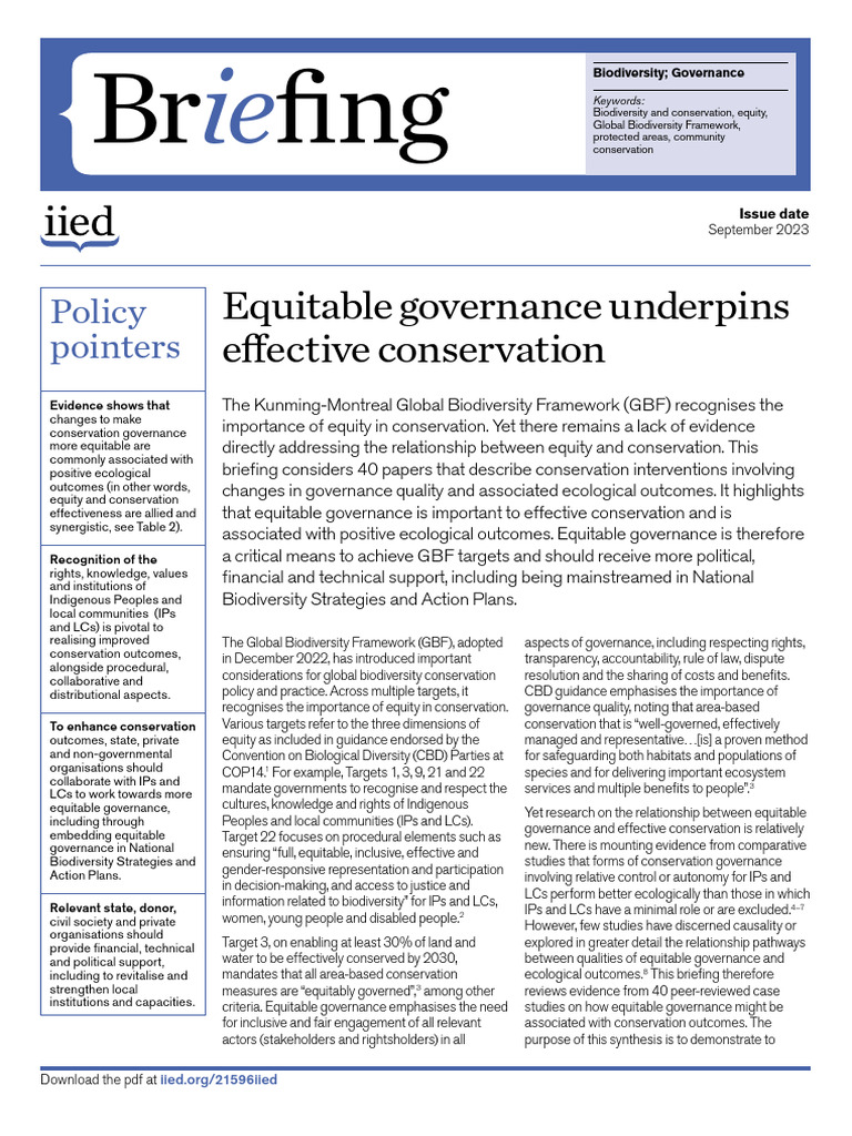 Equitable Governance Underpins Effective Conservation | PDF | Science ...