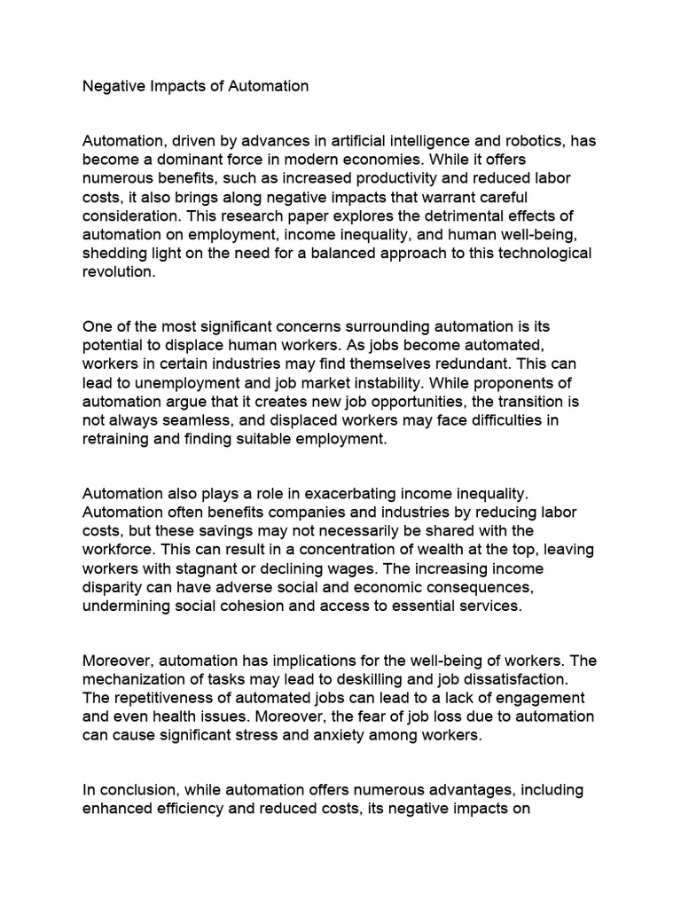 Negative Impacts of Automation | PDF | Business