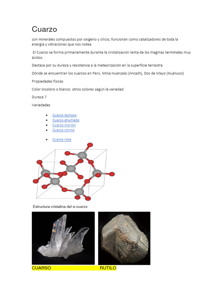 Cuarzo: Cuarzo Lechoso Cuarzo Ahumado Cuarzo Citrino Cuarzo Rosa | PDF