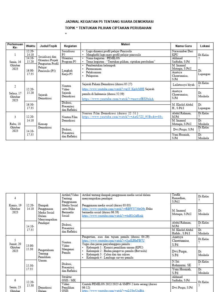Jadwal P5 Suara Demokrasi Terbaru | PDF