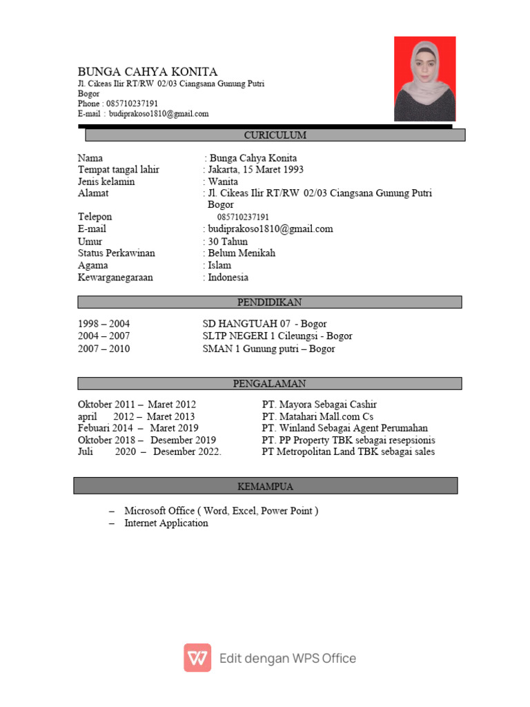 CV Bunga 2023 New | PDF