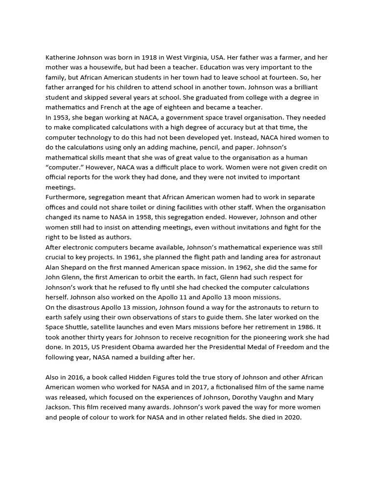 Reading. Katherine Johnson | PDF