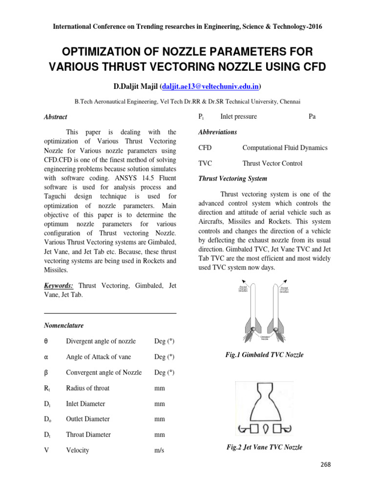 Optimization of Nozzle Parameters For Various Thrust Vectoring Nozzle Using CFD | PDF | Teaching ...
