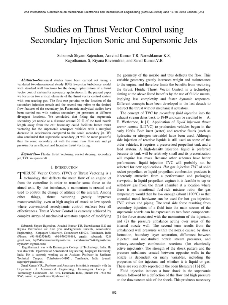Studies On Thrust Vector Control Using Secondary Injection Sonic and ...