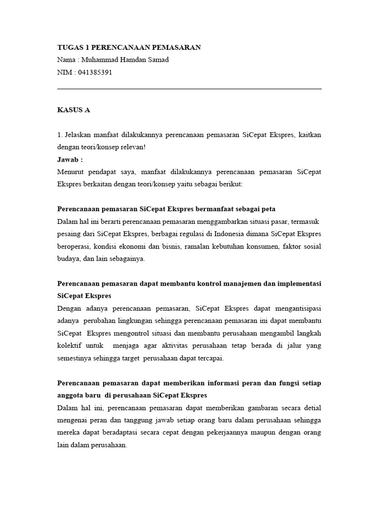 Tugas 1 Ekma4569 Perencanaan Pemasaran | PDF