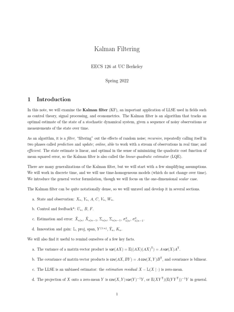 Lecture The Kalman Filter UC Berkeley | PDF