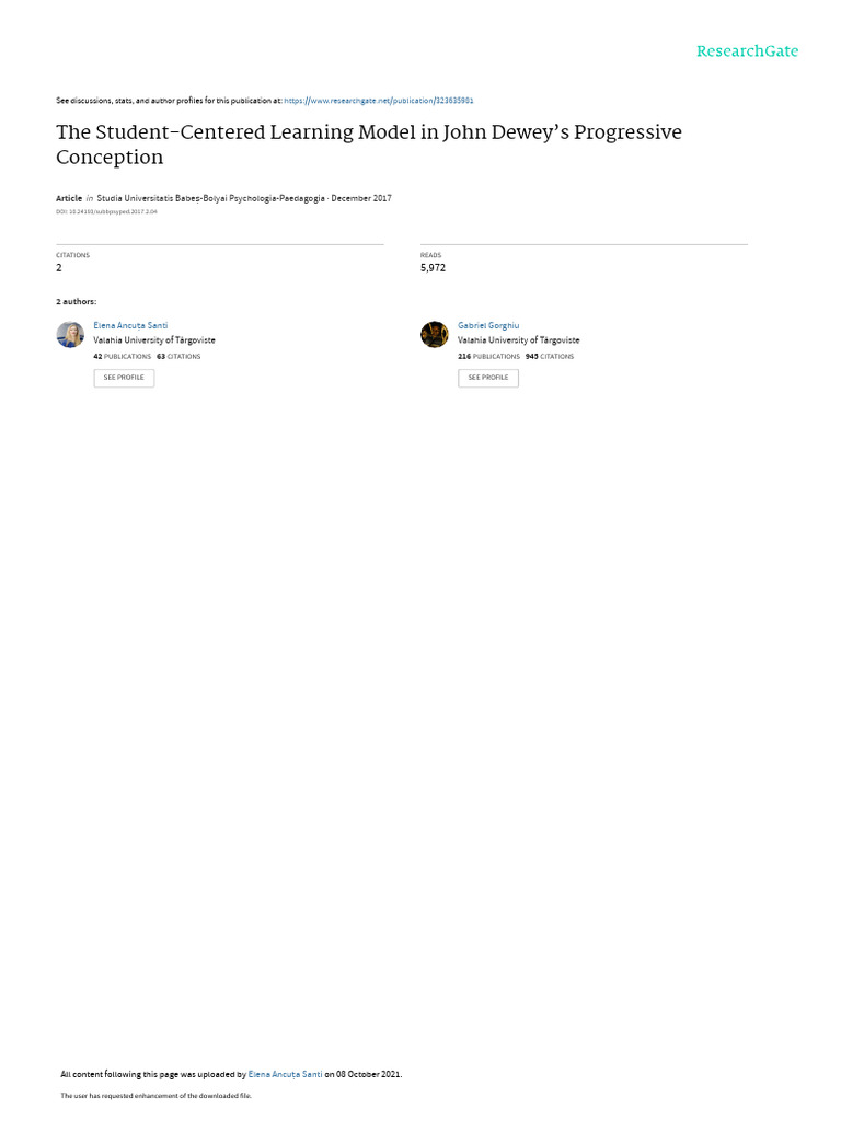 The Student-Centered Learning Model in John Dewey | PDF