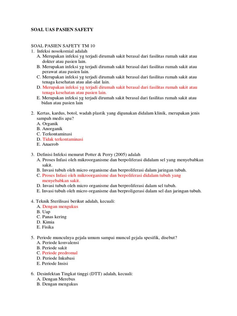 Soal Uas Pasien Safety PRT 10-14 | PDF | Pengembangan Diri | Kesehatan Holistik