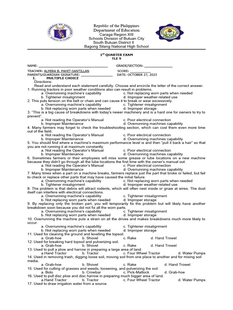 1st Exam in TLE 9 (Agricrop) | PDF | Home & Garden