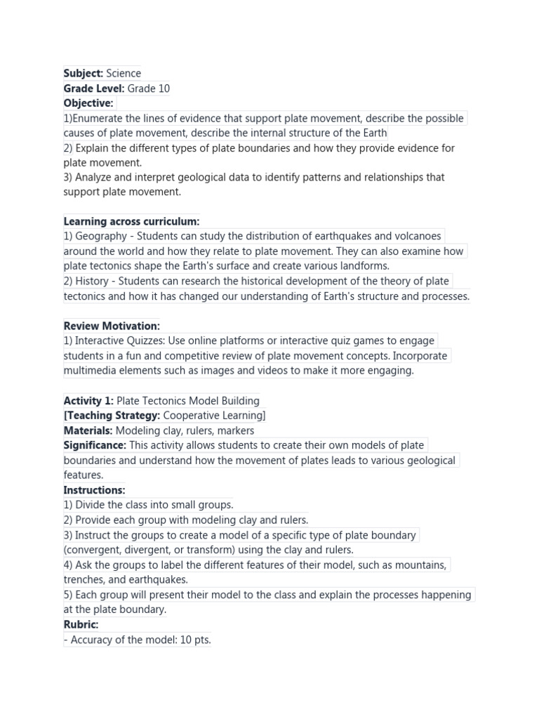 Lesson Plan Evidences of Plate Movement | PDF