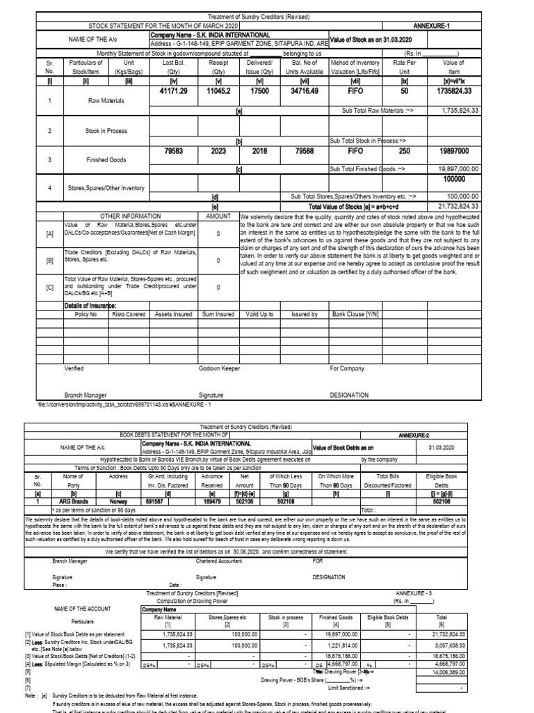 Stock Statement March 20 | PDF