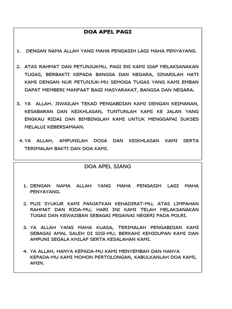 Doa Apel Pagi Ta.2020 | PDF