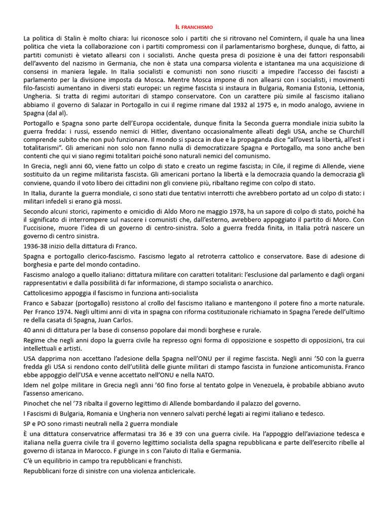 TEORIA 4 - Il Franchismo | PDF