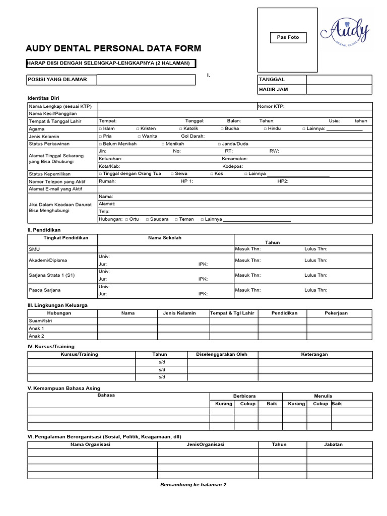 Audy Dental Personal Data Form | PDF