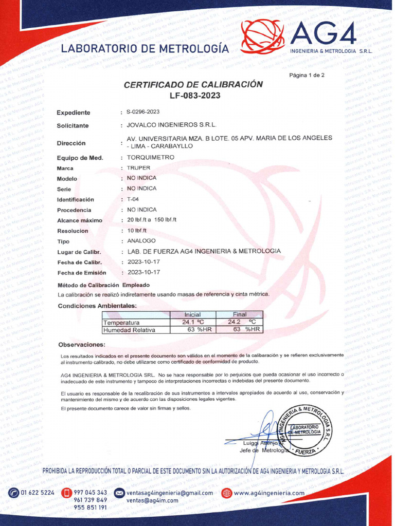 Cert de Torquimetro | PDF