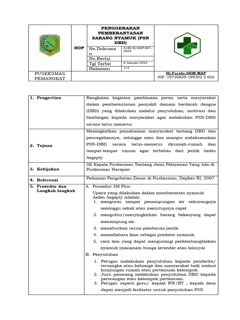 SOP PSN DBD Puskesmas Pemangkat | PDF