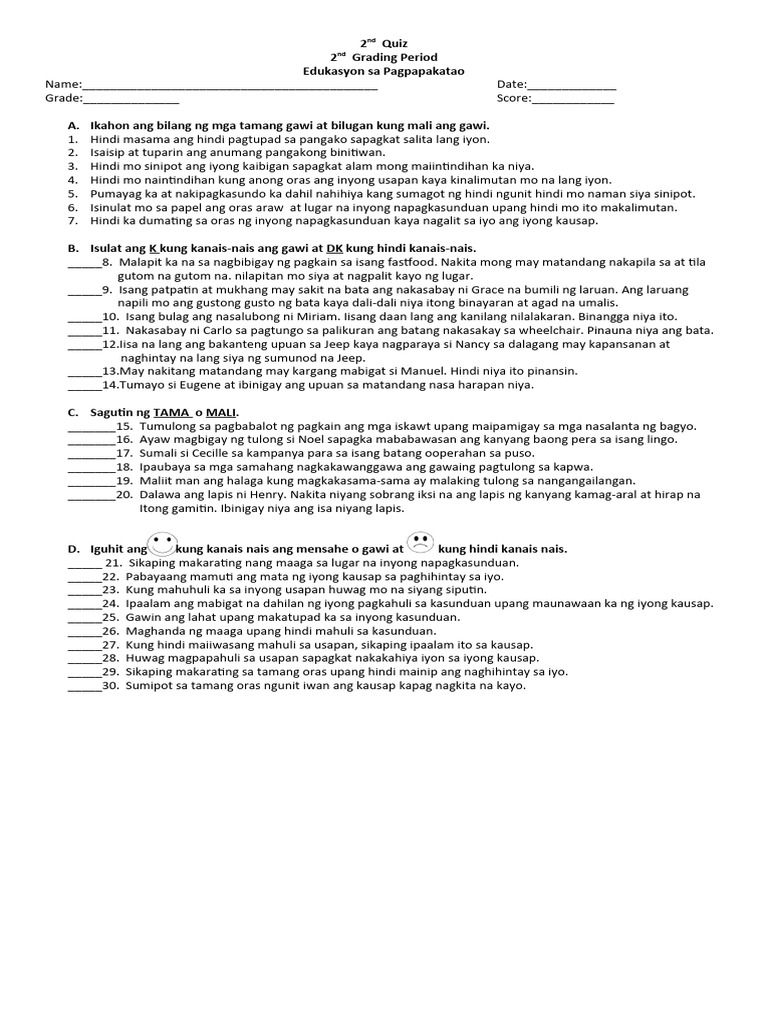 2nd Quiz 2nd Grading Grade 6 | PDF