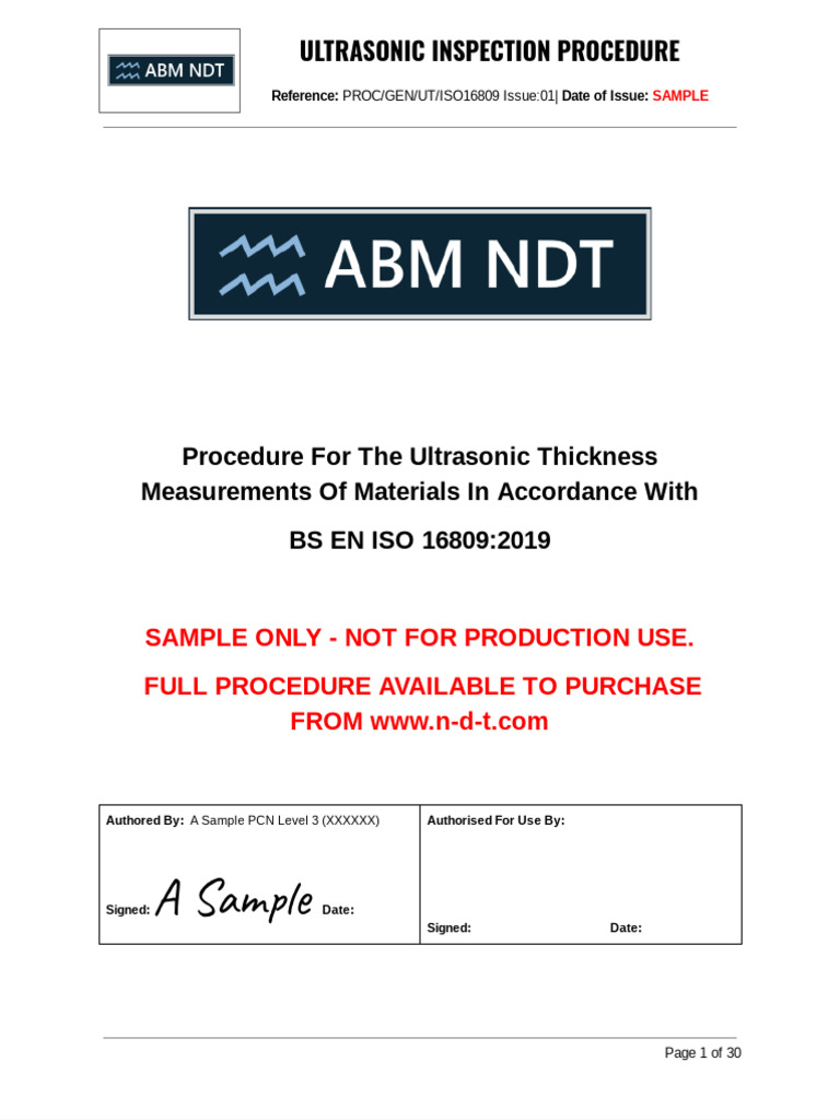 Proc Gen Ut Iso 16809 2019 Sample 01 | PDF