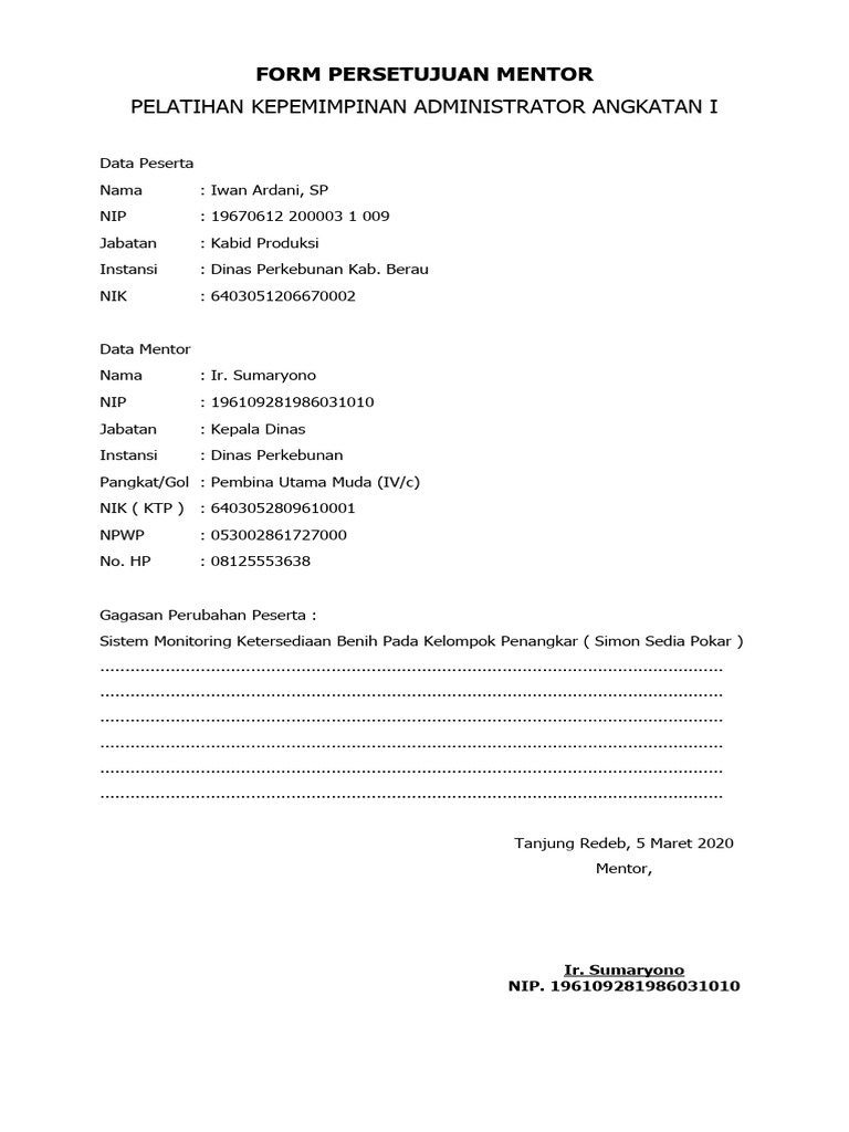 Form Persetujuan Mentor | PDF