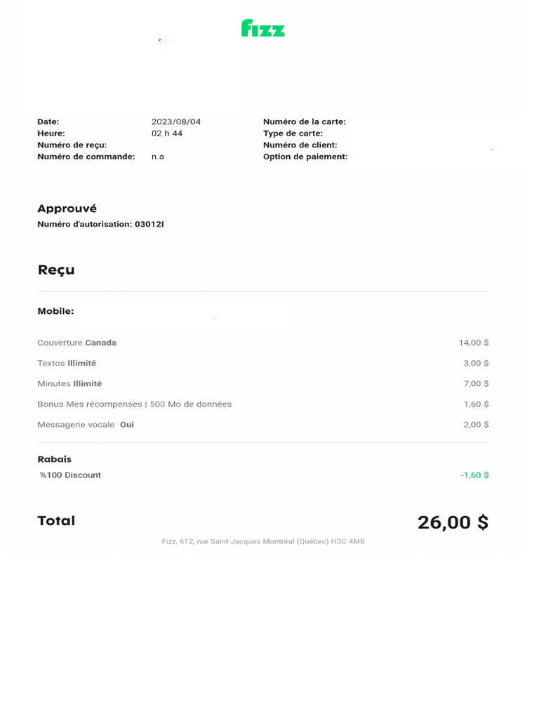 Facture Fizz Août 2023 | PDF