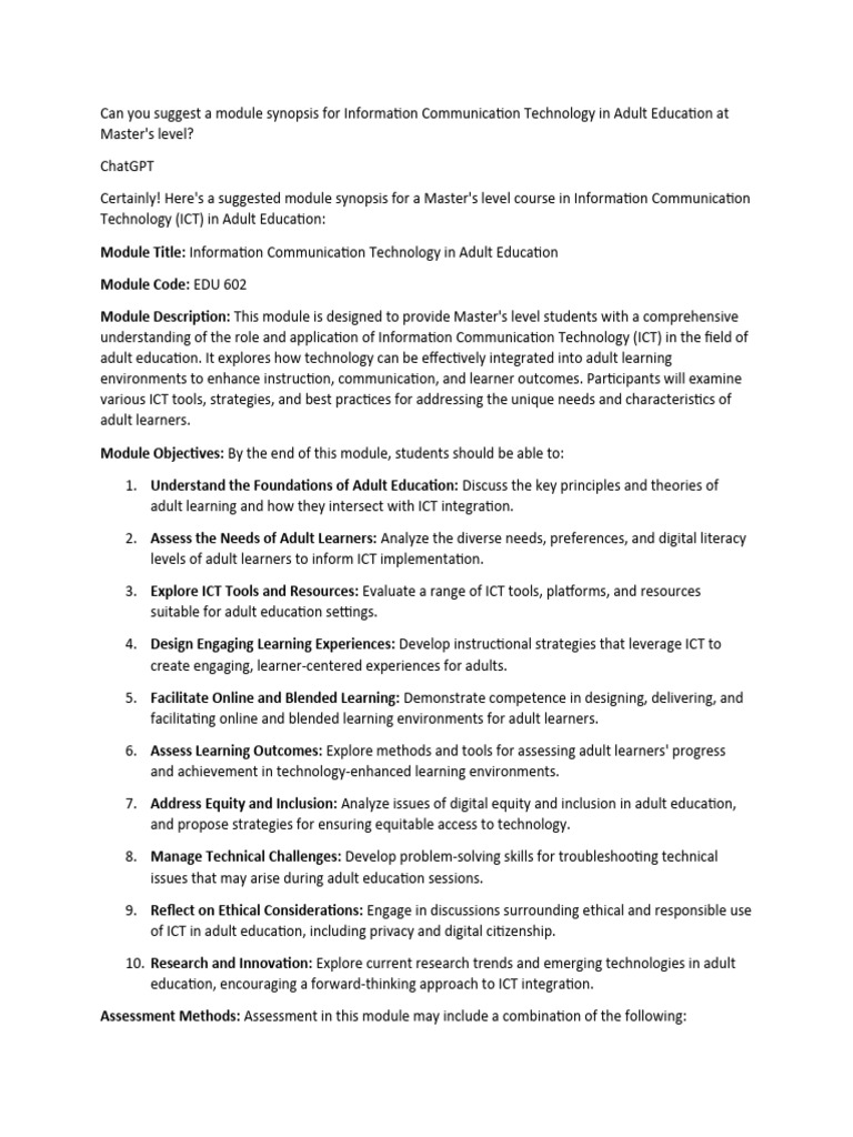 Adult Education Module | PDF | Educational Technology | Learning