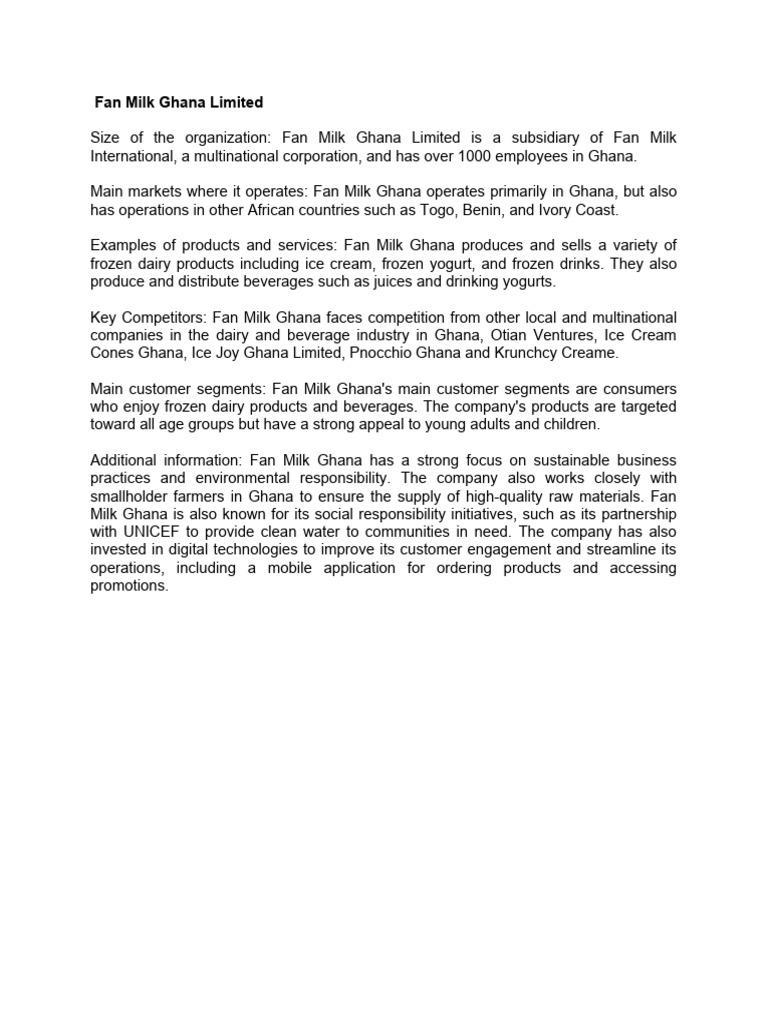 Fan Milk Ghana Limited 1 | PDF