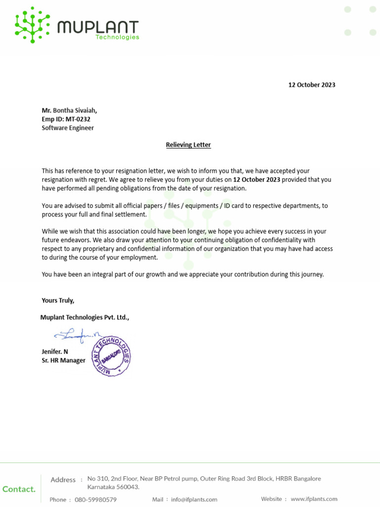 Relieving Letter | PDF