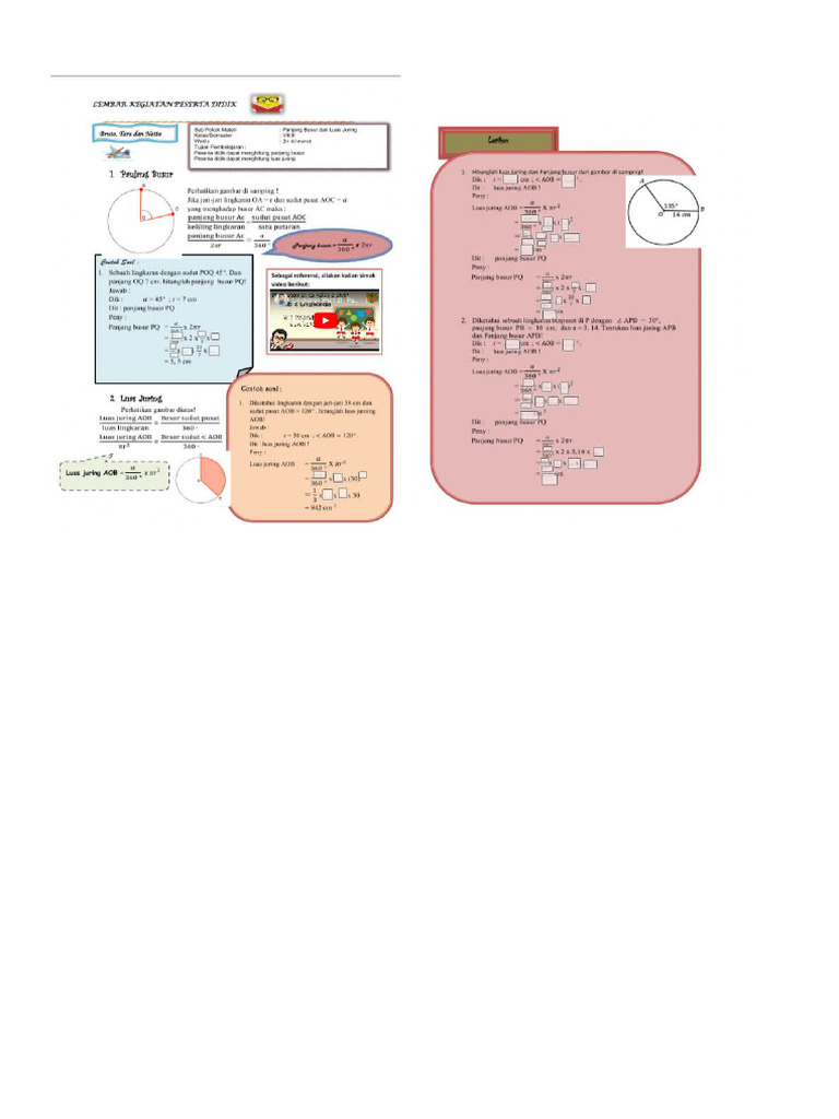 LKPD Luas Juring Dan Panjang Busur | PDF