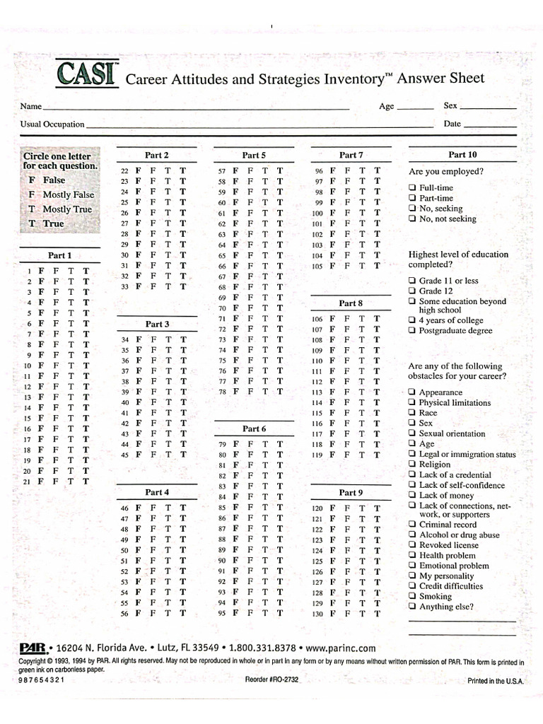 CASI Response Sheet | PDF