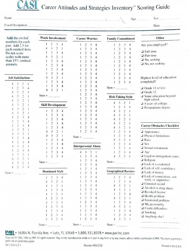 CASI Scoring Sheet | PDF