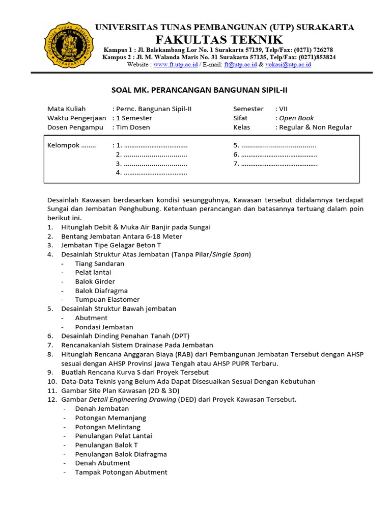 Soal MK Perancangan Bangunan Sipil-II | PDF