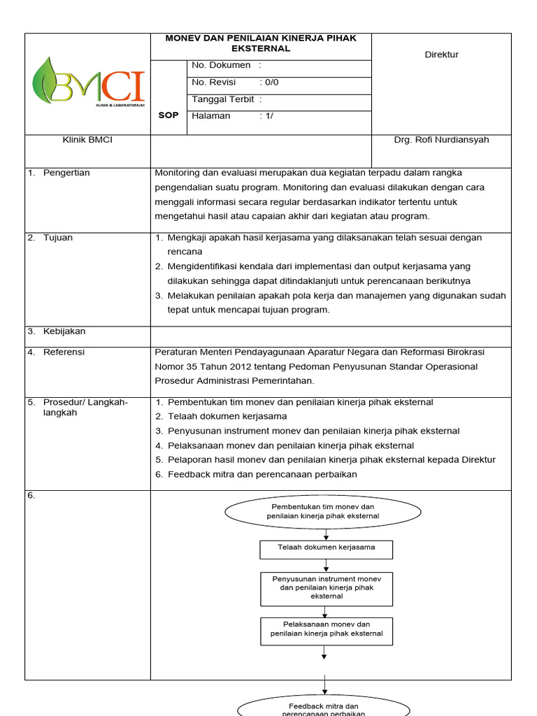 Draft SOP Monev Dan Penilaian Kinerja | PDF