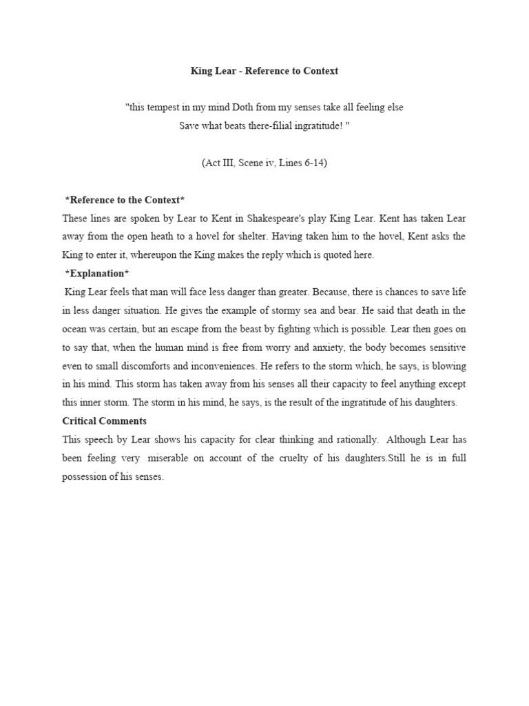 Reference To Context - King Lear | PDF