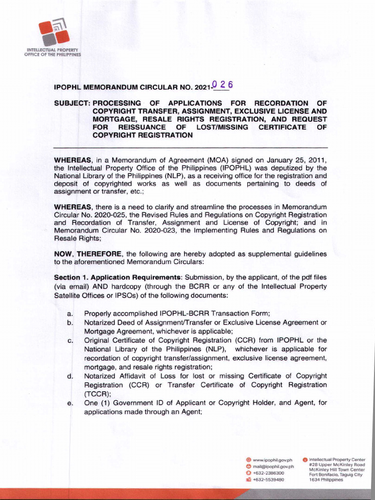 IPOPHL Memorandum Circular No. 2021 - 026 Processing of Applications ...