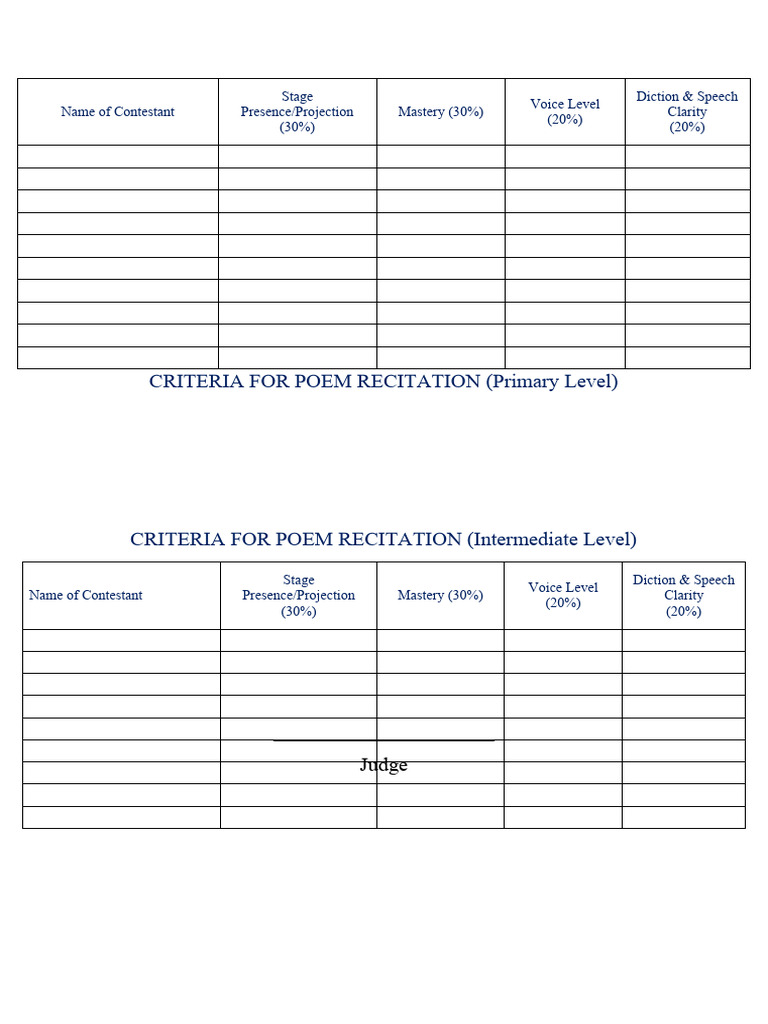 Poem Recitation Judging Criteria | PDF