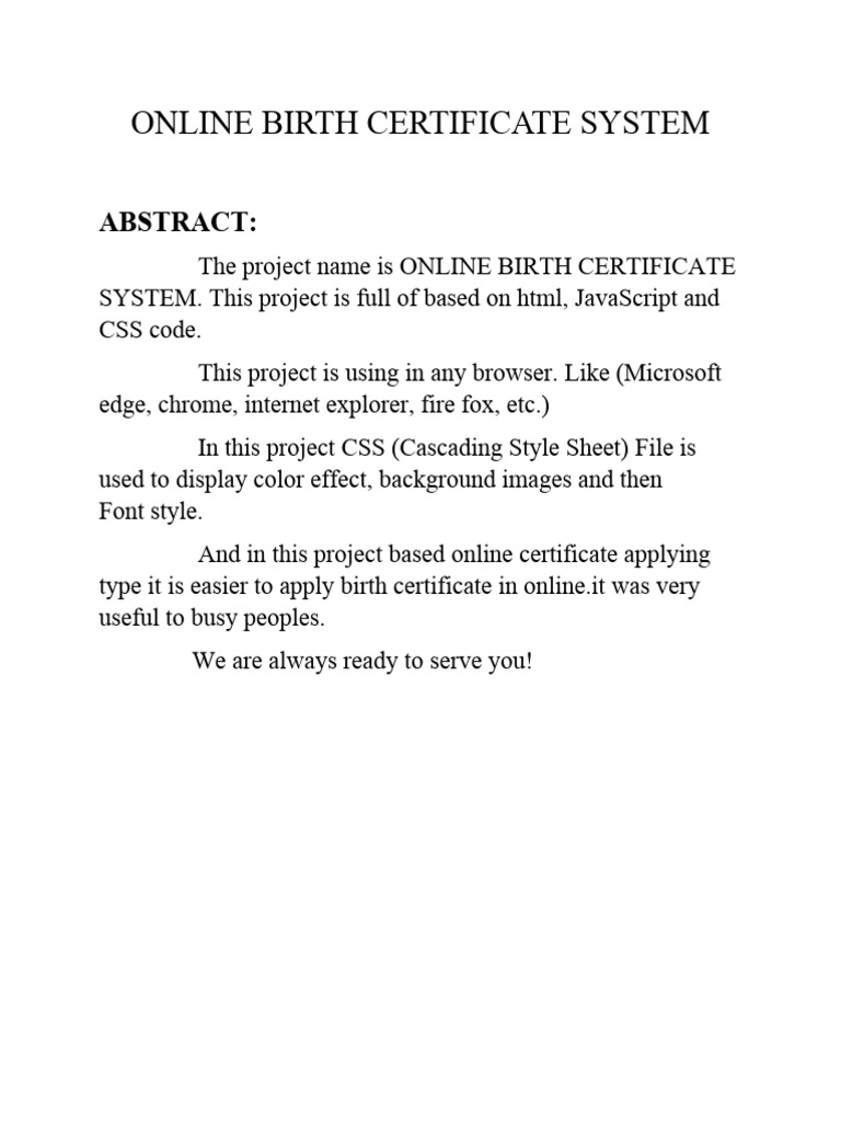 Online Birth Certificate System | PDF | Art | Computers