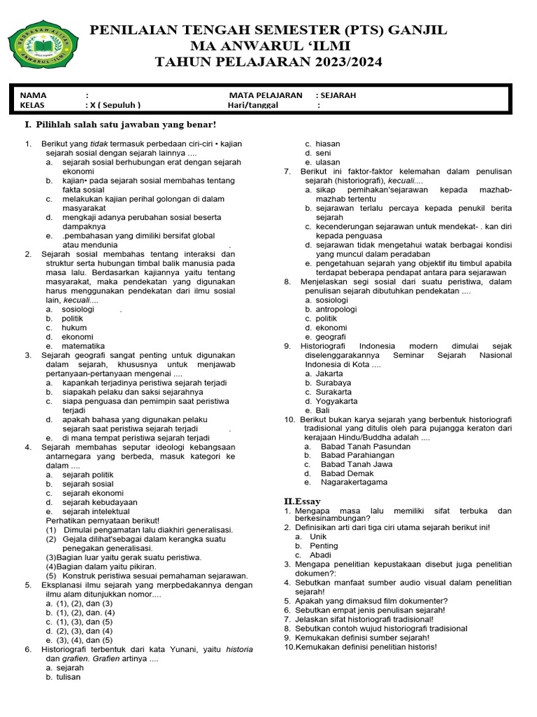 Soal Pts Sejarah | PDF