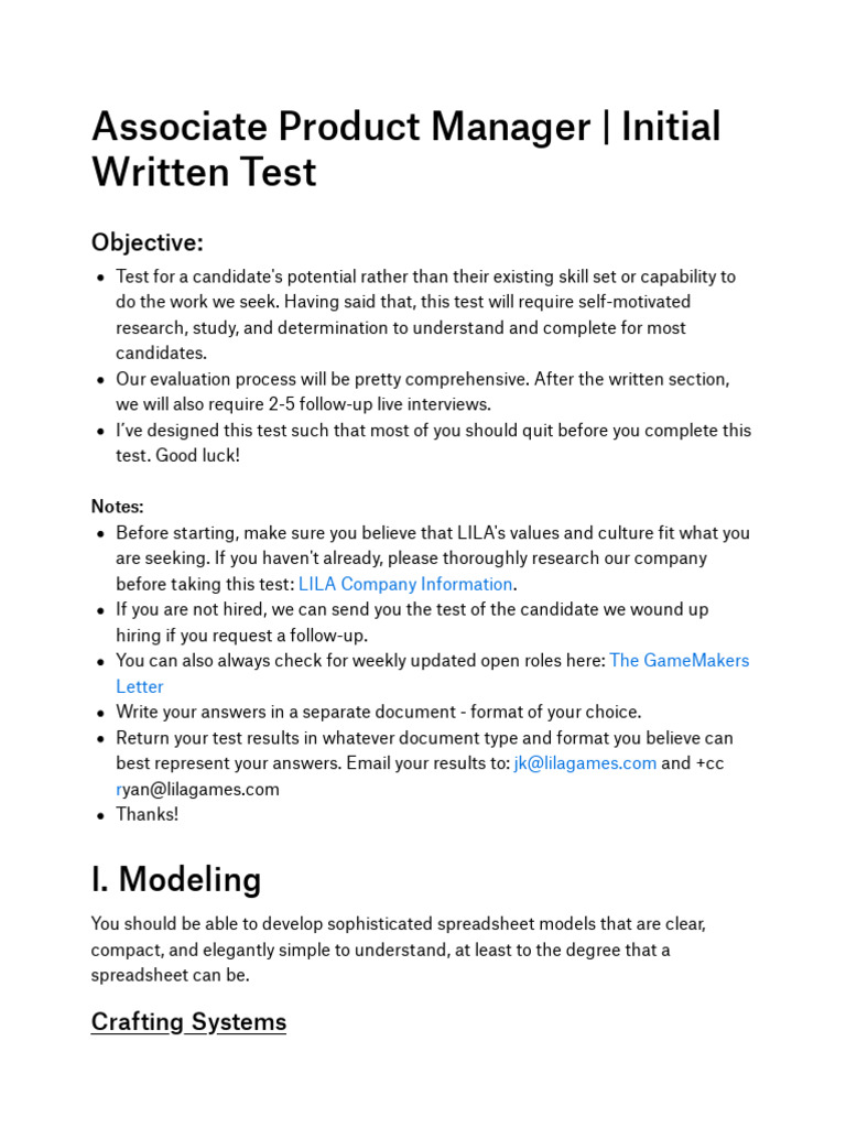 Associate Product Manager Initial Written Test | PDF