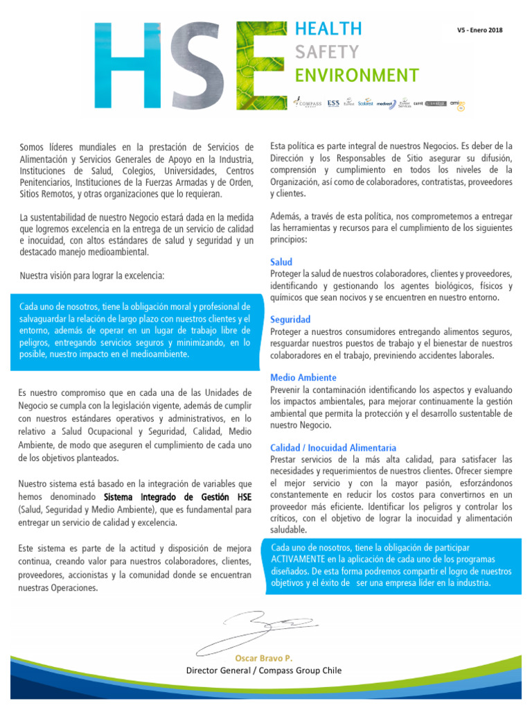 Politica HSE V.5 2018. | PDF | Calidad (comercial) | Economias