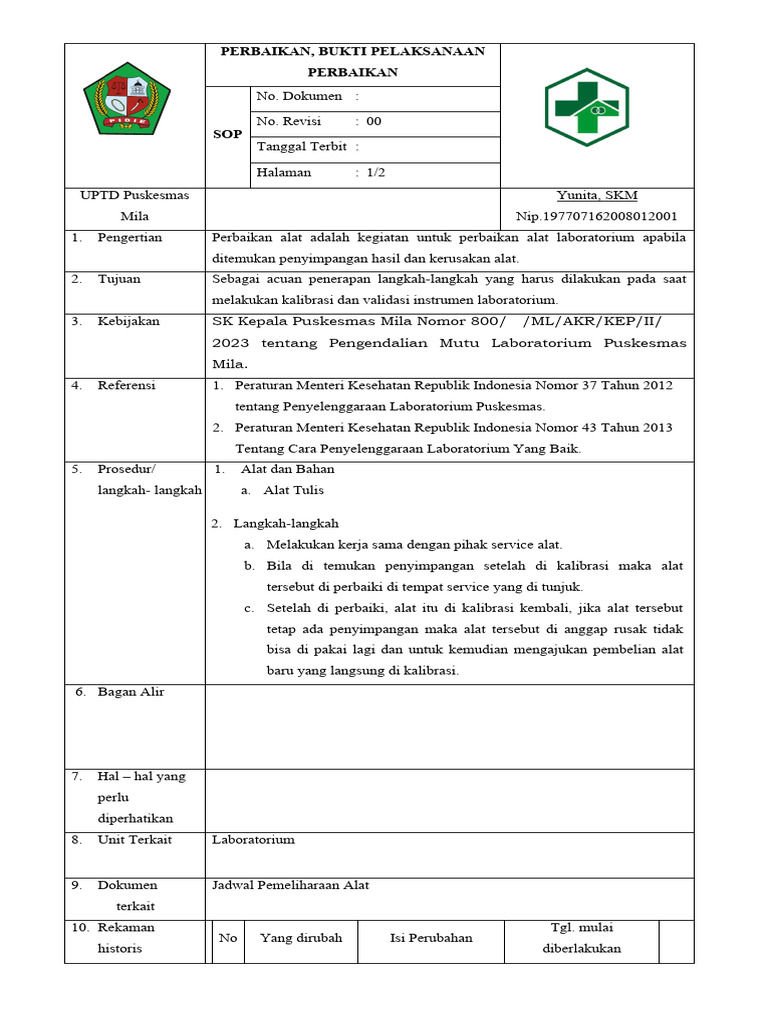Prosedur Perbaikan Alat Laboratorium | PDF