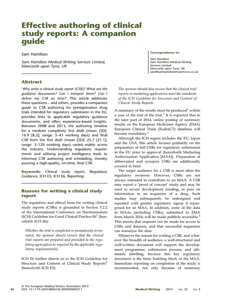 2014_Effective authoring of clinical study report | PDF