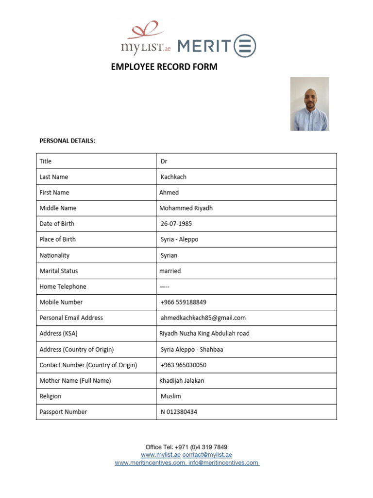 Merit - Employee Personal Record Form 2023 | PDF